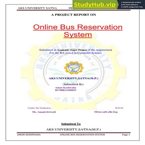 A PROJECT REPORT ON Online Bus Reservation System | PDF