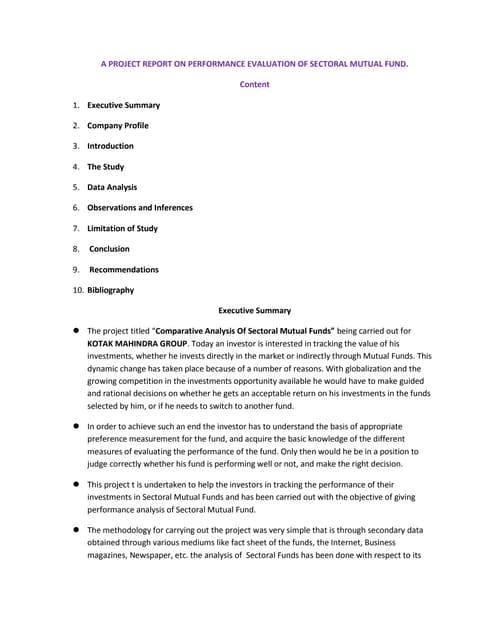 Project work on mutual funds | PDF