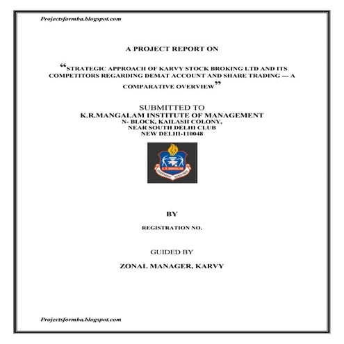 A project report on strategic approach of karvy stock broking ltd and ...