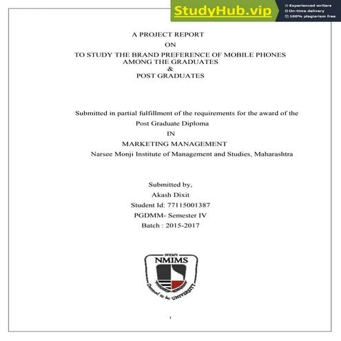 A PROJECT REPORT ON TO STUDY THE BRAND PREFERENCE OF MOBILE PHONES ...