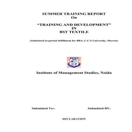A project report on training and development in bst textile pvt. ltd | DOC