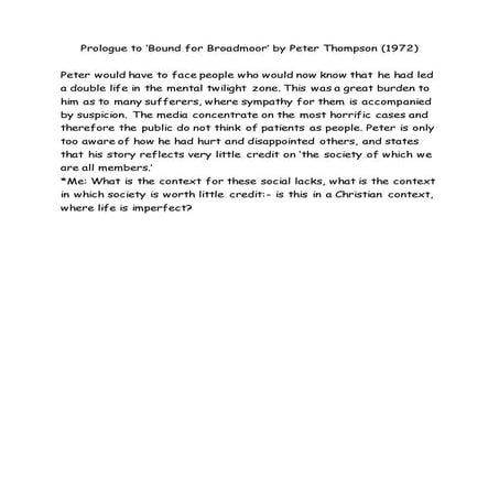 Peter Thompson, Prologue, Bound For Broadmoor | DOC
