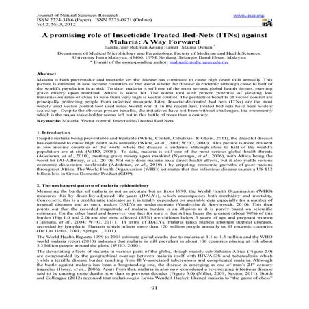A promising role of insecticide treated bed nets (it ns) against ...