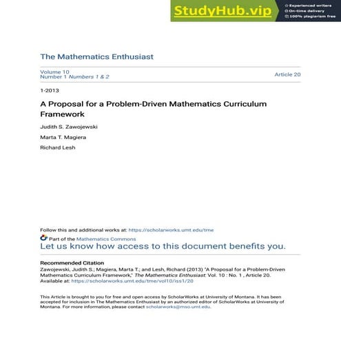 A Proposal For A Problem-Driven Mathematics Curriculum Framework | PDF ...