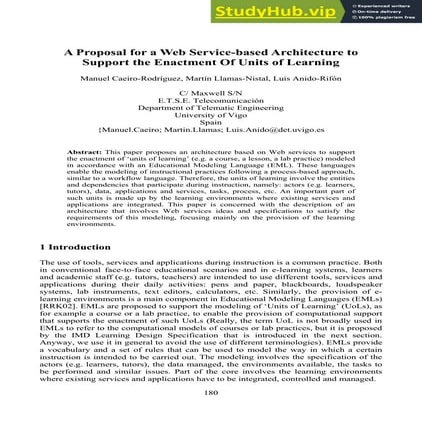 A Proposal For A Web Service Based Architecture To Support The Enhancement Of Units Of Learning