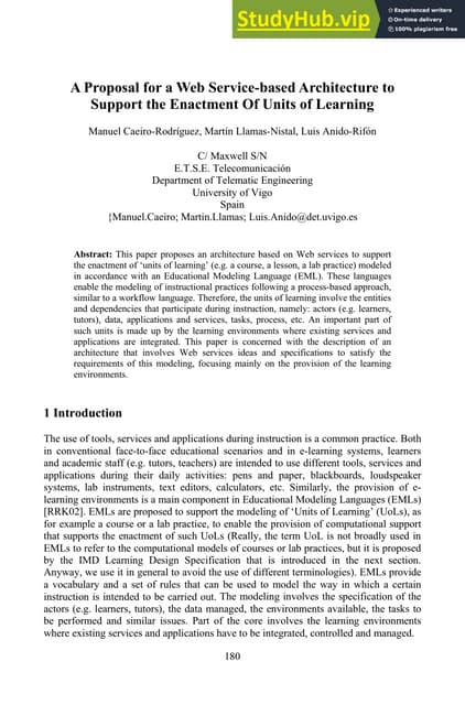A Proposal For A Web Service Based Architecture To Support The Enhancement Of Units Of Learning