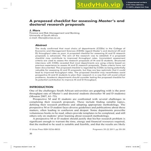 A Proposed Checklist For Assessing Master S And Doctoral Research ...