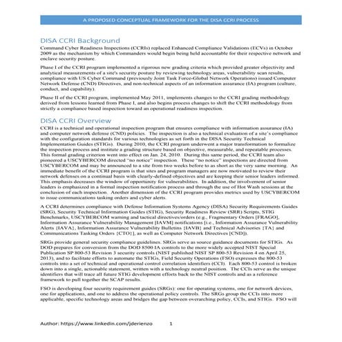 Information Assurance, A DISA CCRI Conceptual Framework | PDF