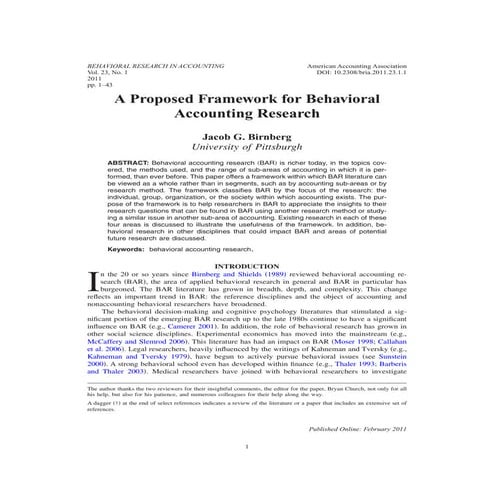 A proposed framework for behavioral accounting research (jacob g ...
