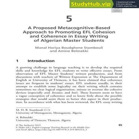 A Proposed Metacognitive-Based Approach To Promoting EFL Cohesion And ...