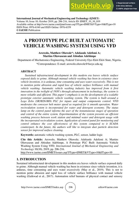 Presentation On PLC Based Automatic Car Wash System | PDF | Home ...
