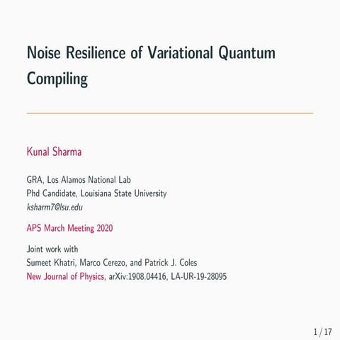 Noise Resilience of Variational Quantum Compiling | PPT