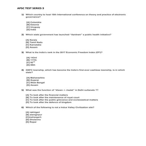 Apsc test series 3 , 2017 | PDF