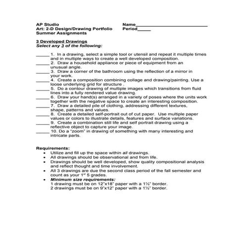 Ap studio art 2-d & drawing design summer assignment info. 2010 | PDF