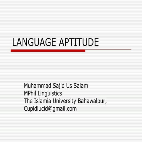 Aptitude As In Individual Difference In Sla 2 | PPT