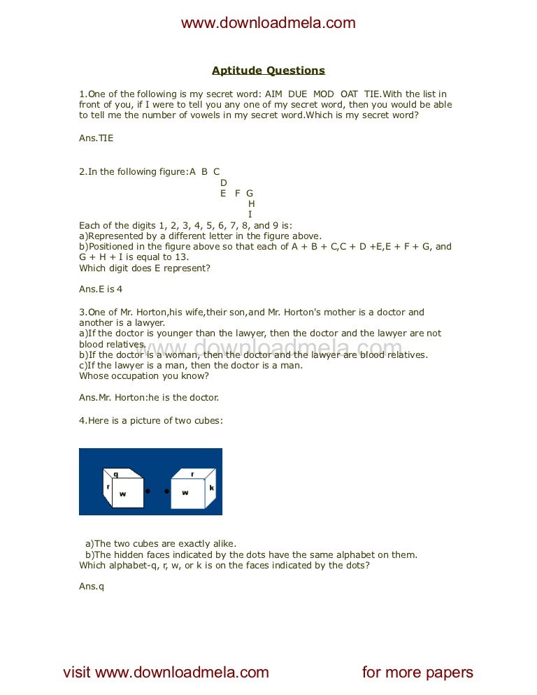 Aptitude sample questions