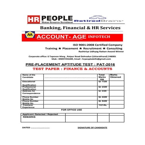 Aptitude Test : Accounts Executives 2018 | PDF