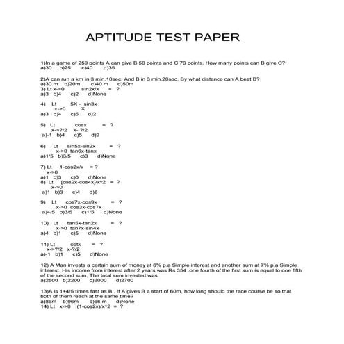 Aptitude test paper | DOCX