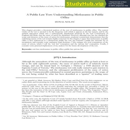 A Public Law Tort Understanding Misfeasance In Public Office | PDF