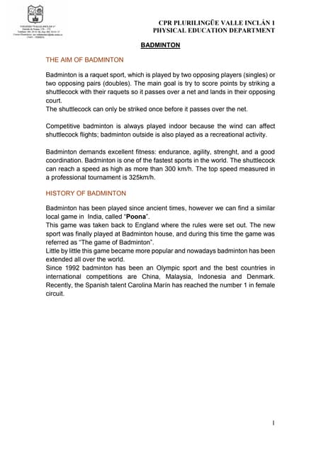 Physical Education (BADMINTON) | PPTX | Badminton | Sports