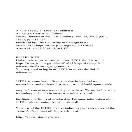 A Pure Theory of Local ExpendituresAuthor(s) Charles M.docx | Political ...