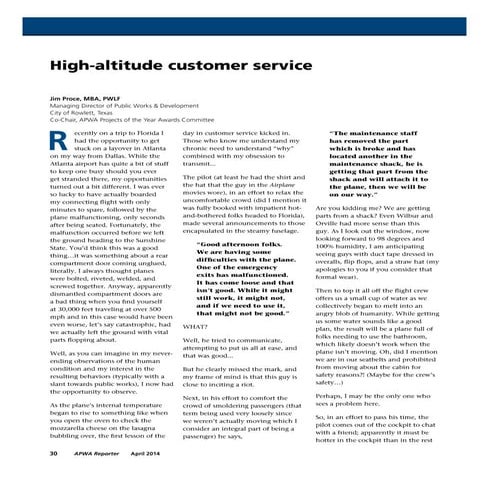 Jim Proce - APWA Reporter Article - High-Altitude Customer Service | PDF