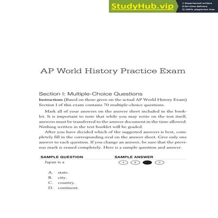AP World History Practice Exam Section I Multiple-Choice Questions ...