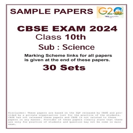 Science 30 set Sample Papers | PDF