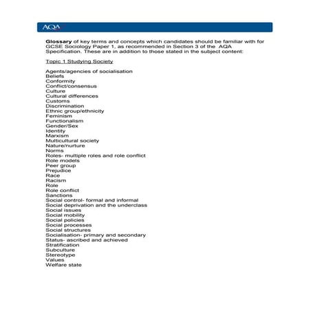 Aqa Glossary 1 | PDF