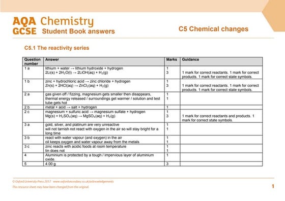 AQA Chemistry C4 Answers Key | PDF | Chemistry | Science