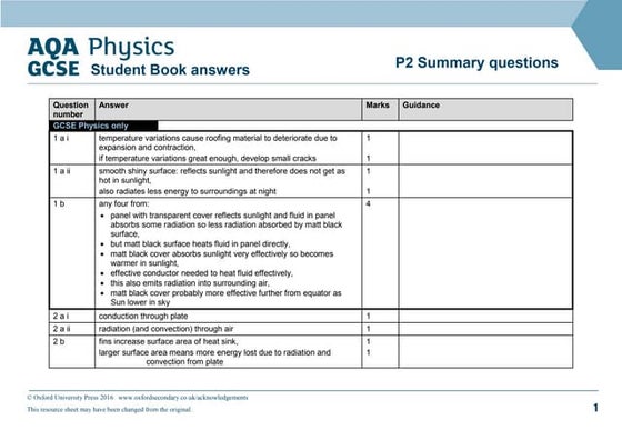 AQA GCSE Physics P1 [ Summary answers ] | PDF | Physics | Science