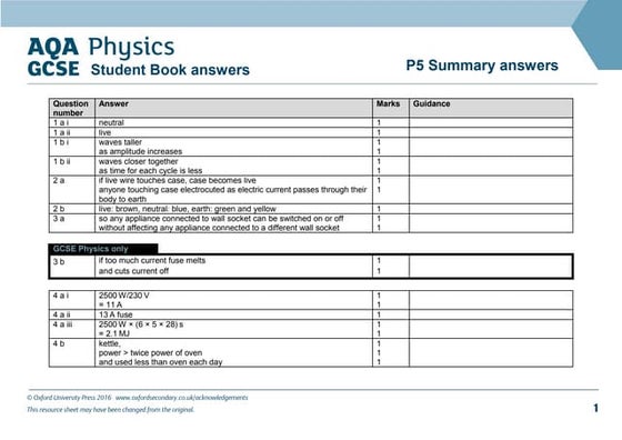 AQA GCSE Physics P1 [ Summary answers ] | PDF | Physics | Science