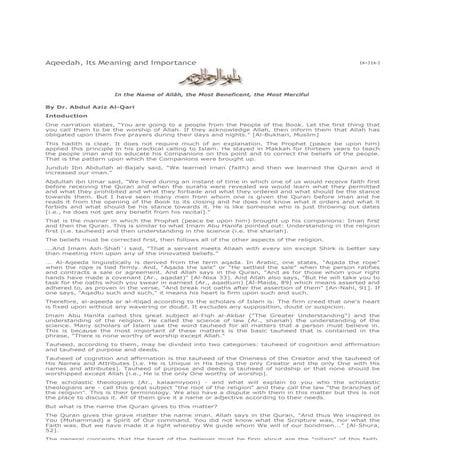 Aqeedah its meaning and importance - abdul aziz al-qari | PDF