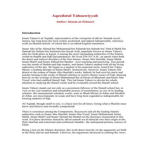 Aqeedatul tahawiyyah text_-_imam_tahawi | PDF | Islam | Religion ...