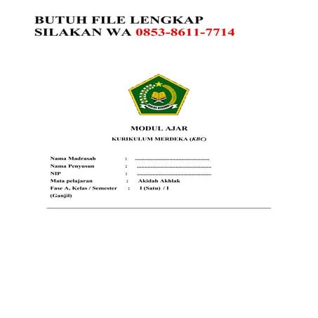 Modul Ajar KBC Kurikulum Berbasis Cinta Al Quran Hadist Kelas 6 MI ...