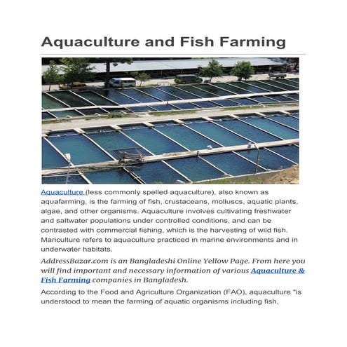 Aquaculture and fish farming | PDF | Agriculture | Industries