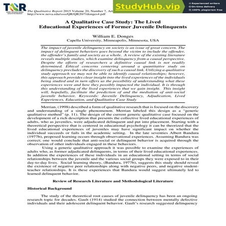 A Qualitative Case Study The Lived Educational Experiences of Former ...