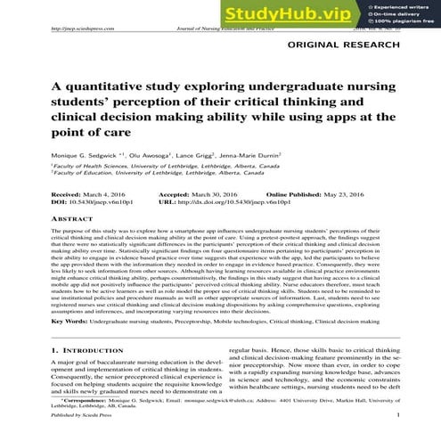 A Quantitative Study Exploring Undergraduate Nursing Students ...