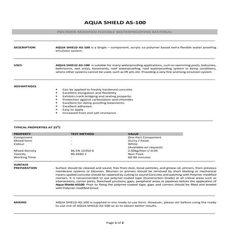 Aqua Shield AS-100- Roof Waterproofing | PDF