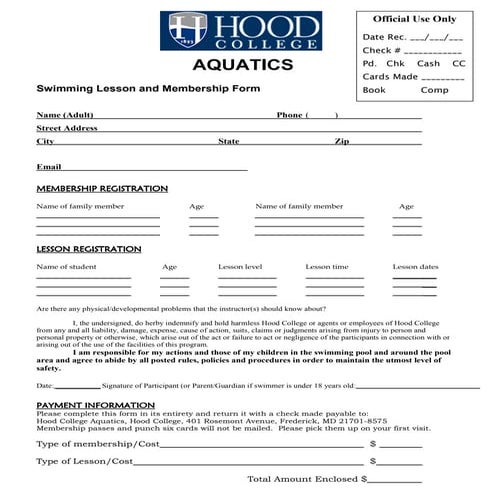 Aquatics registration form | PDF