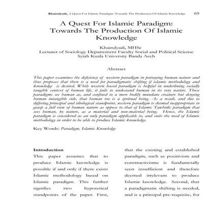 a quest for islamic paradigm : toward the production of islamic ...