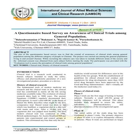 A questionnaire based survey on awareness of clinical trials among ...