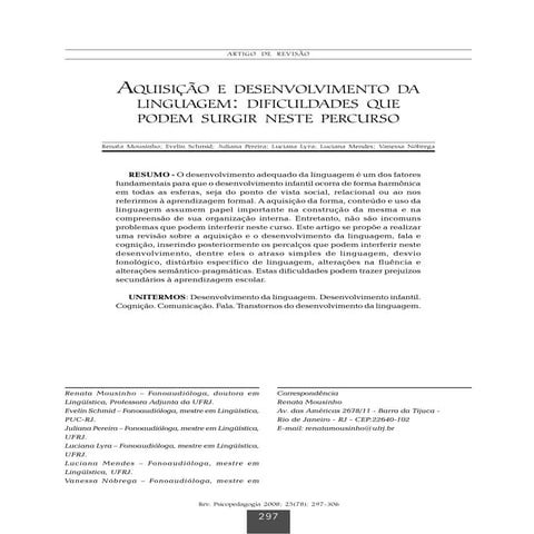 Aquisiçao e desenvolvimento da linguagem dificuldades que podem surgir ...