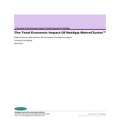 The Total Economic Impact of NetApp MetroCluster | PDF