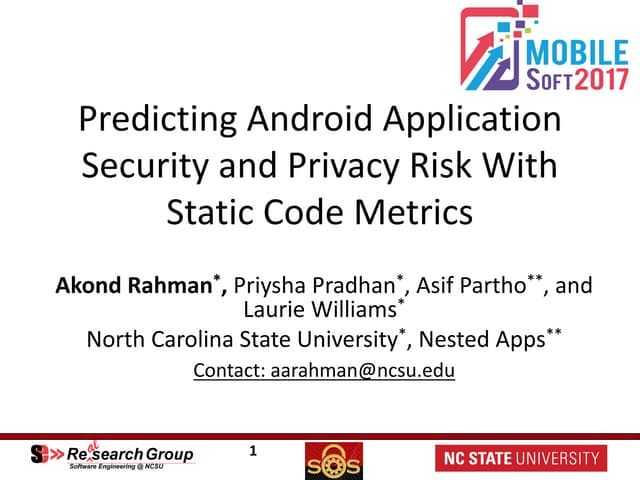 Predicting Android Application Security And Privacy Risk With Static Code Metrics Ppt
