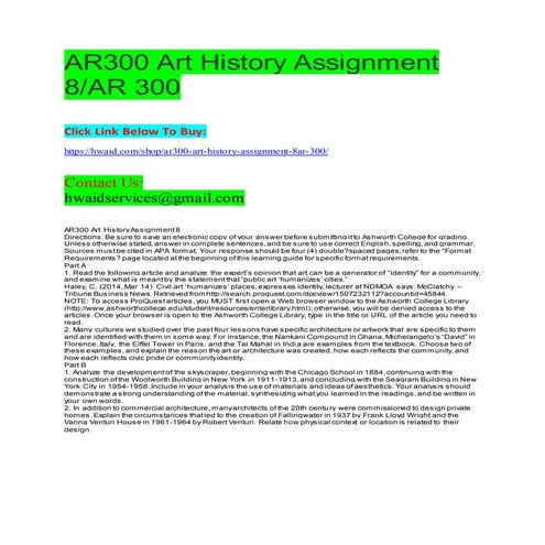 Ar300 art history assignment 8 ar 300 | PDF