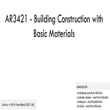AR 3421 -BUILDING CONSTRUCTION WITH BASIC MATERIALS -UNIT 1 -PLATES-II ...