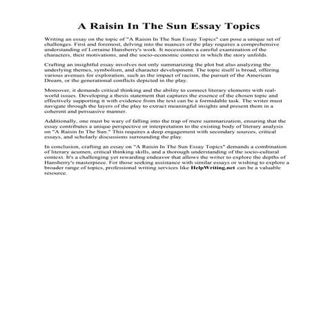 A Raisin In The Sun Essay Topics | PDF