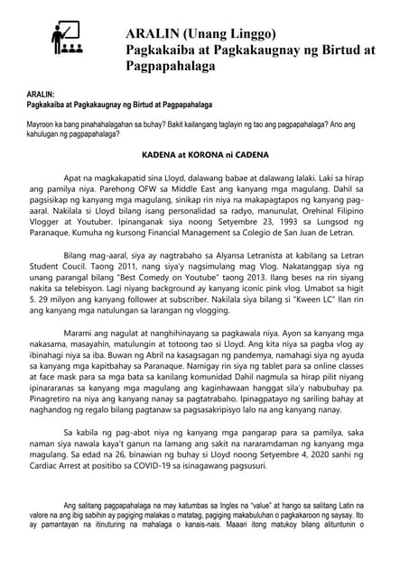 Paninindigan ng tao sa pagmamahal niya sa buhay | PPT