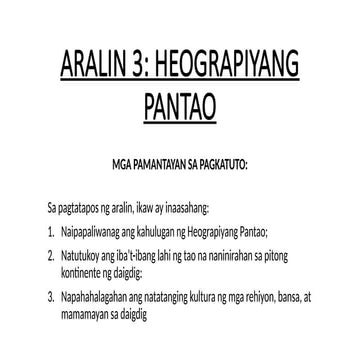 ARALIN 3 :heograpiyang pantao sa aralin panlipunan 8 | PPT